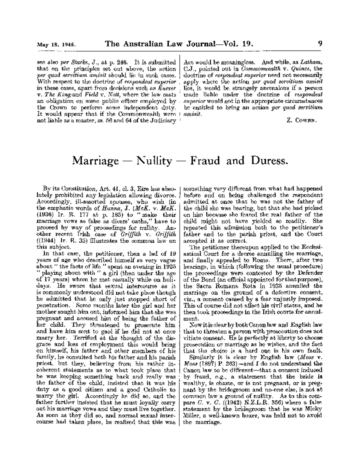 Advise material nullity - May is, 1945. The Australian Law Journal—Vol ...