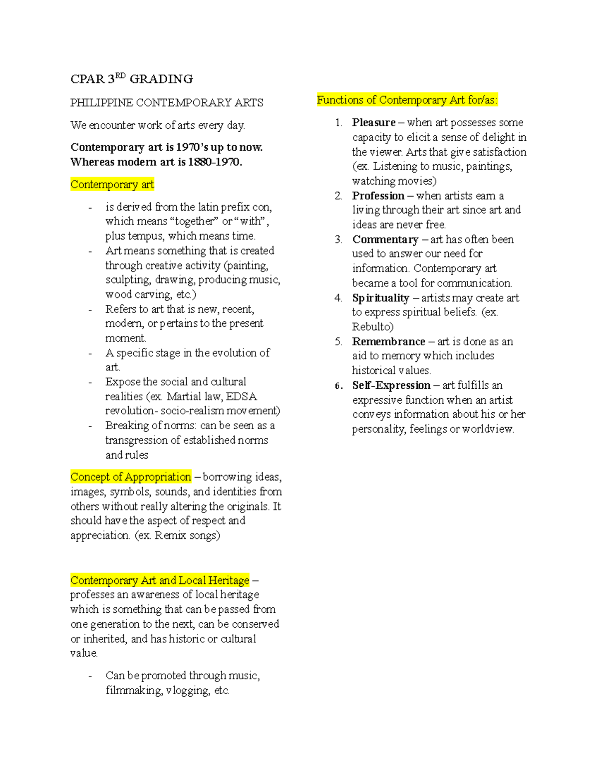 CPAR-Contemporary-Arts - CPAR 3RD GRADING PHILIPPINE CONTEMPORARY ARTS ...