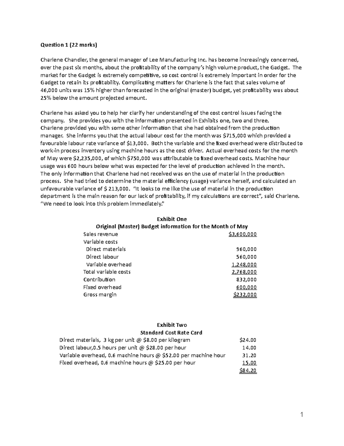 Final Exam 2019, questions - Question 1 (22 marks) Charlene Chandler ...
