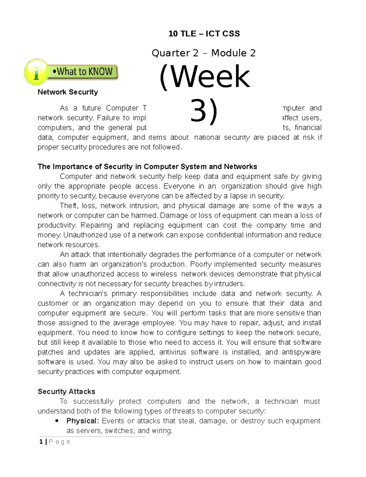 ICT 10 - Quarter 2 - Module 2 - Network Security As a future Computer ...