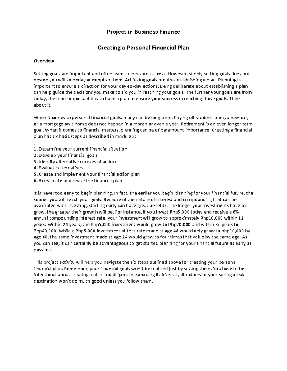 Week 017-018-Course Project - Project in Business Finance Creating a ...