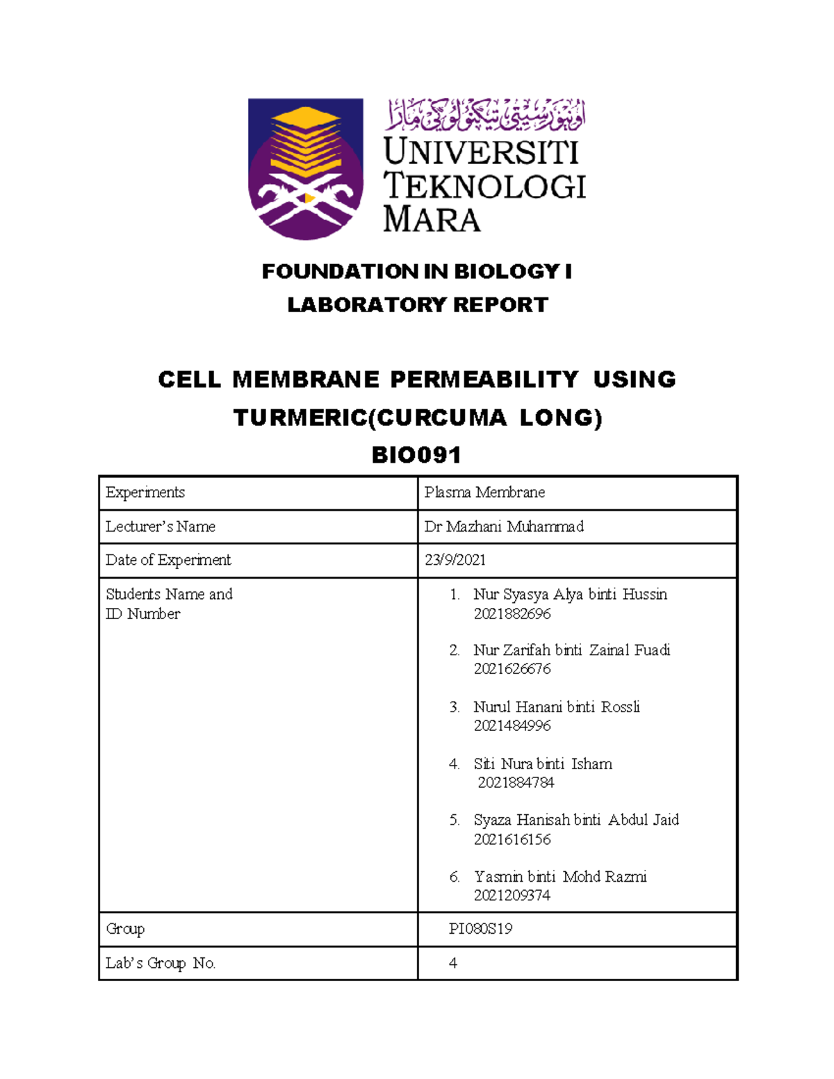 LAB Report 3 ( Biology) Cell Membrane Staining - Materials Science ...