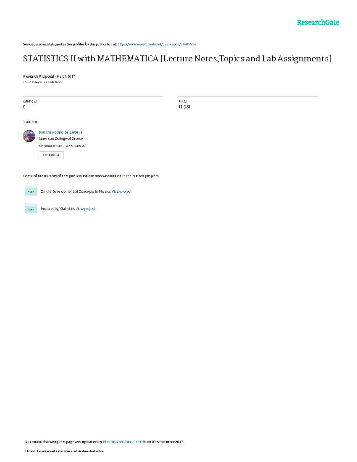 Statistics II with Mathematica Lecture Notes Topics - See discussions ...