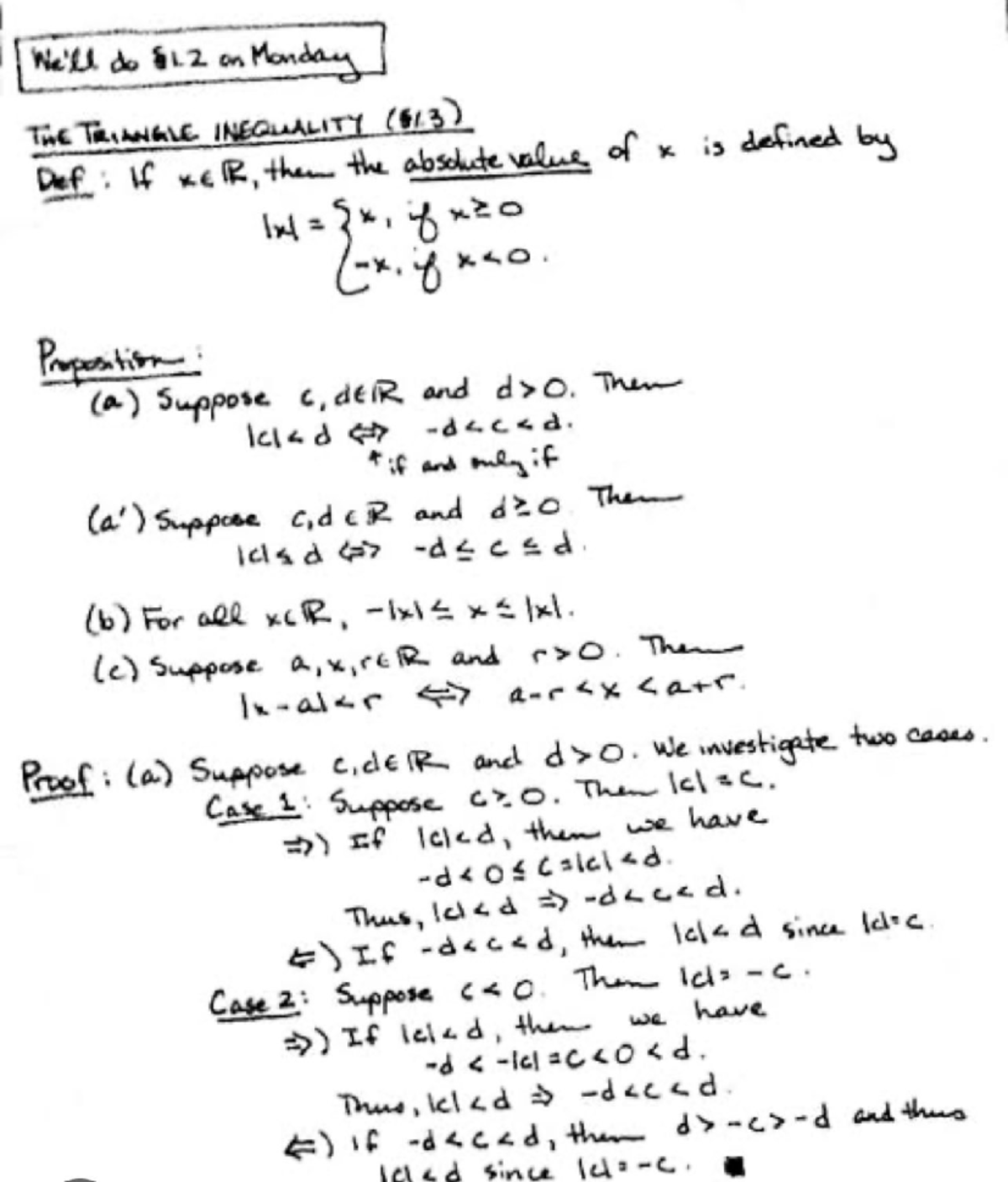 Triangle ineq - do on Monday THE TRIANGLE INEQUALITY (613) Def: If KER ...