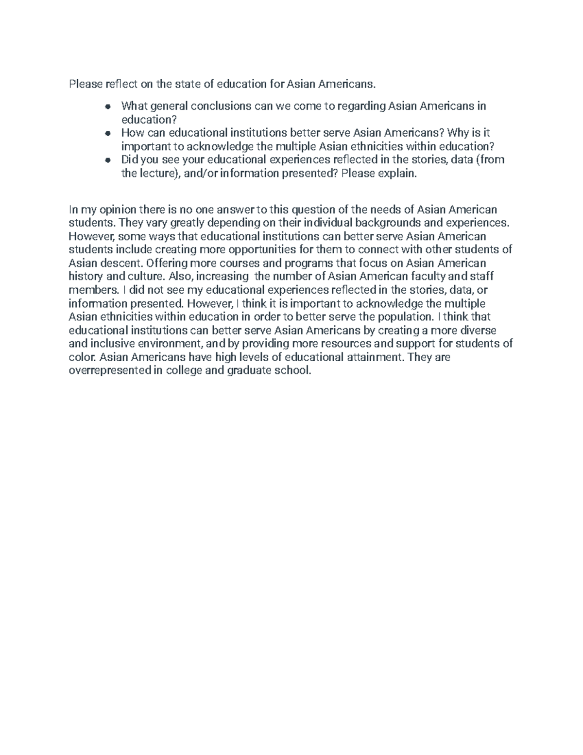 ETH 42- Discussion Board Post - Please reflect on the state of ...