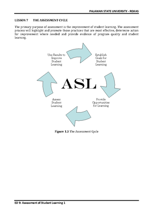 Lesson 6 - Learning assessment - PALAWAN STATE UNIVERSITY - ROXAS ED 9 ...