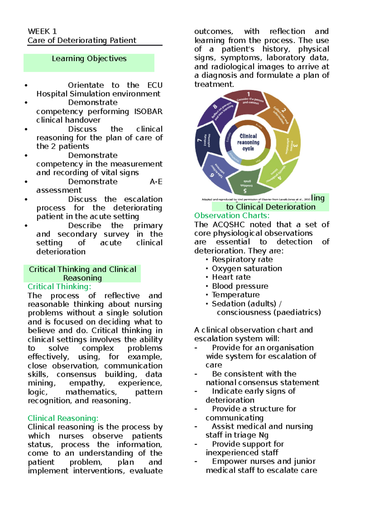 Care of Deteriorating Patient - WEEK 1 Care of Deteriorating Patient ...
