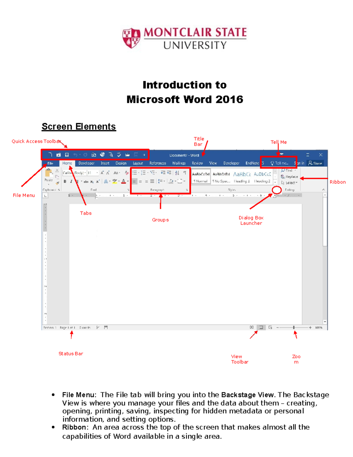 Introduction to Word 2016 - Introduction to Microsoft Word 2016 Screen ...