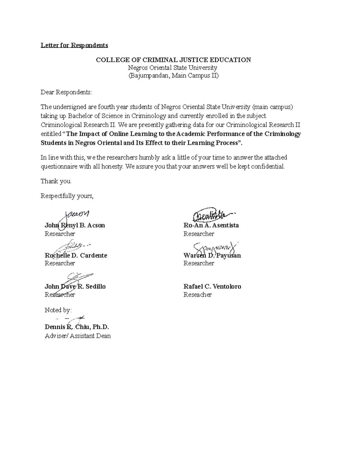 RDC-Questionnaire - A research study questionnaire - Letter for ...