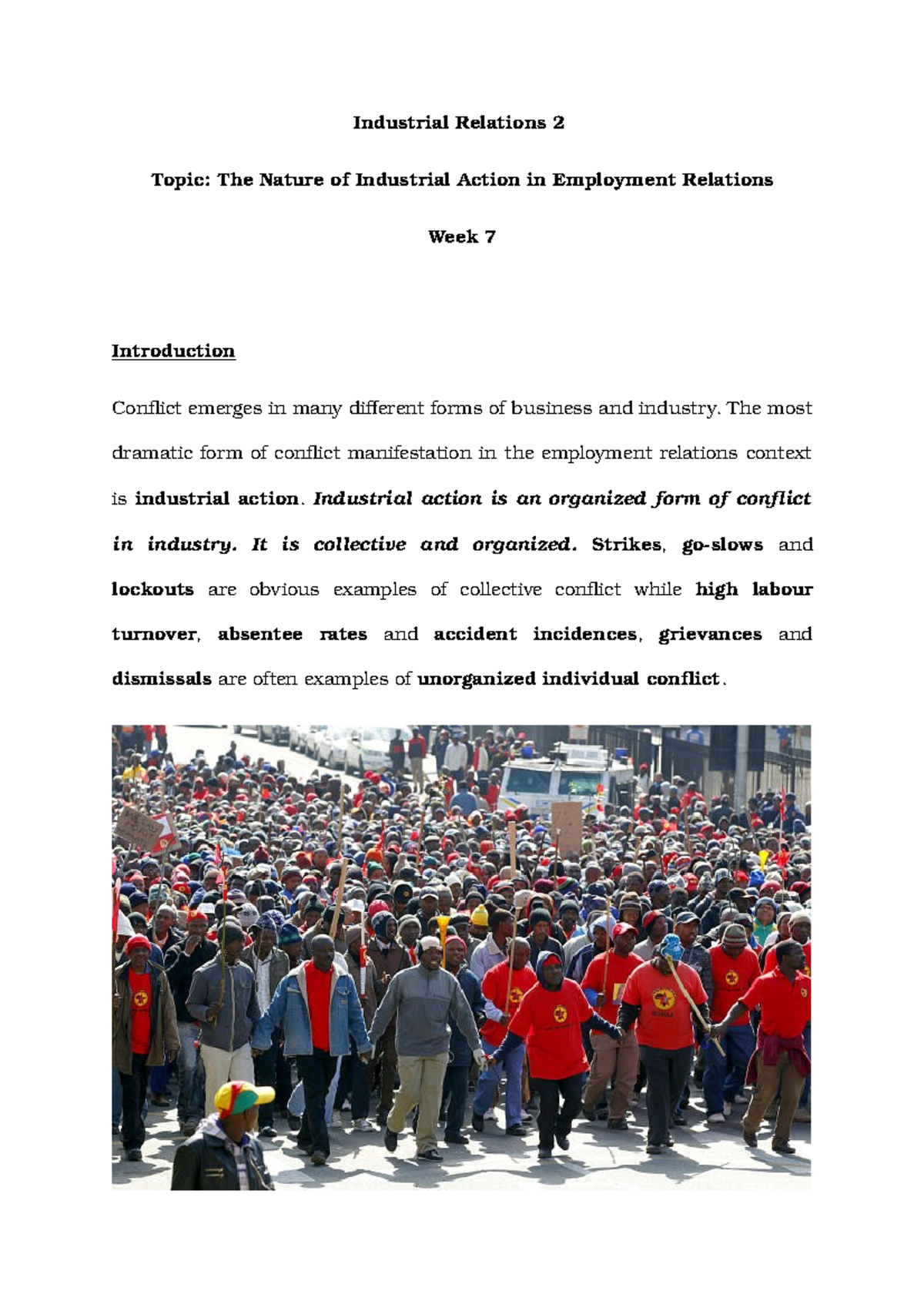 The Nature of Industrial Action in Employment Relations - The most ...
