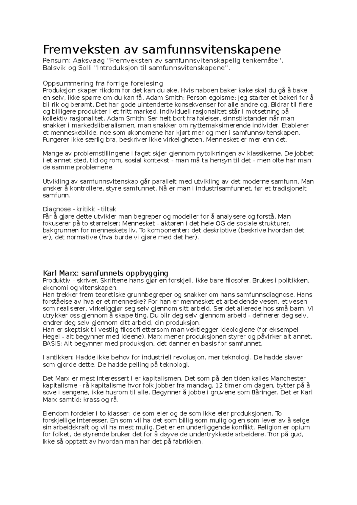 Fremveksten av samfunnsvitenskapene - Fremveksten av samfunnsvitenskapene Pensum: Aaksvaag - Studocu