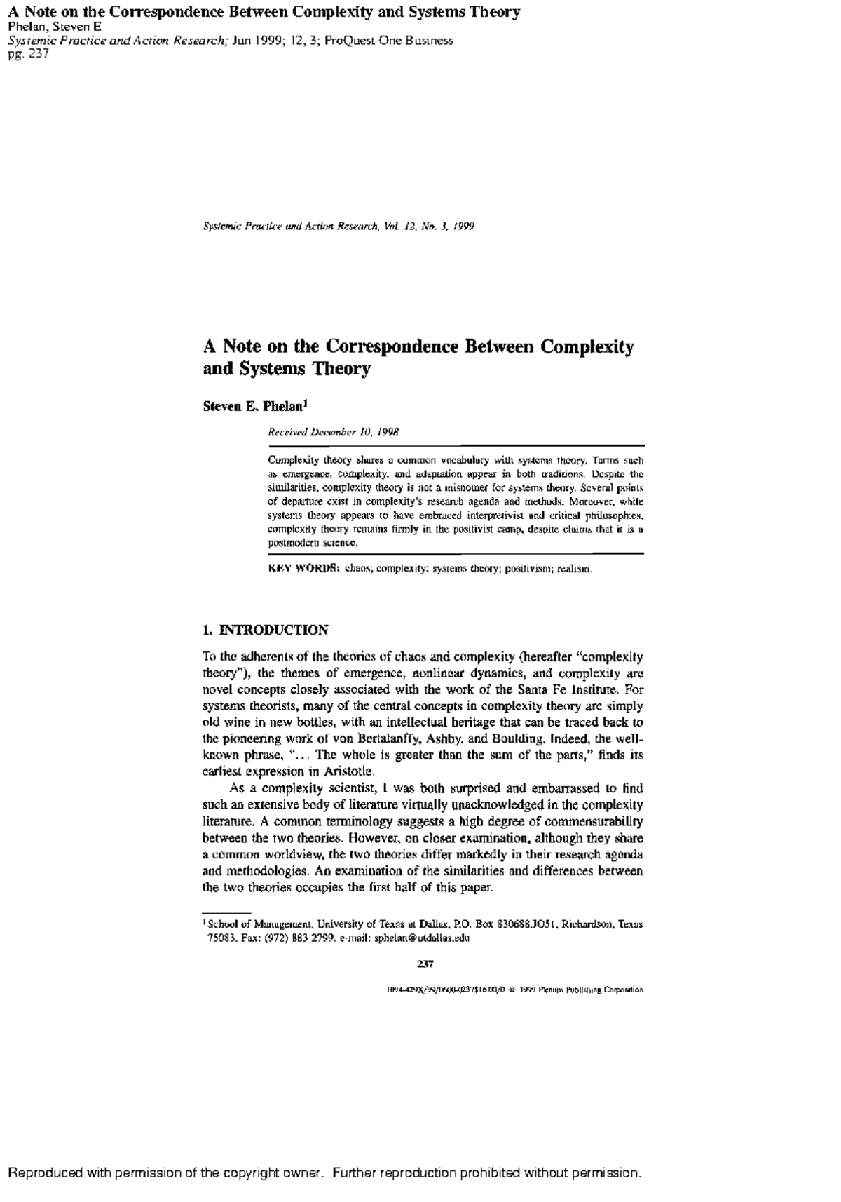 Phelan 1998 - Material used for researching. - MBA 401 - A Note on the ...