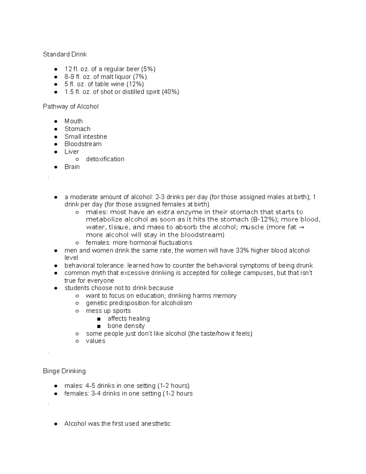 Alcohol Notes - Taught by Joanie Groome - Standard Drink 12 fl. oz. of ...