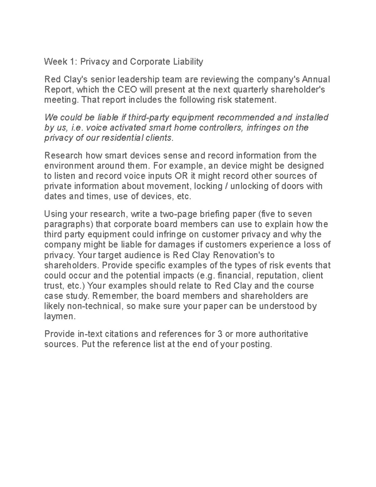 Week 1 Privacy and Corporate Liability - Week 1: Privacy and Corporate ...