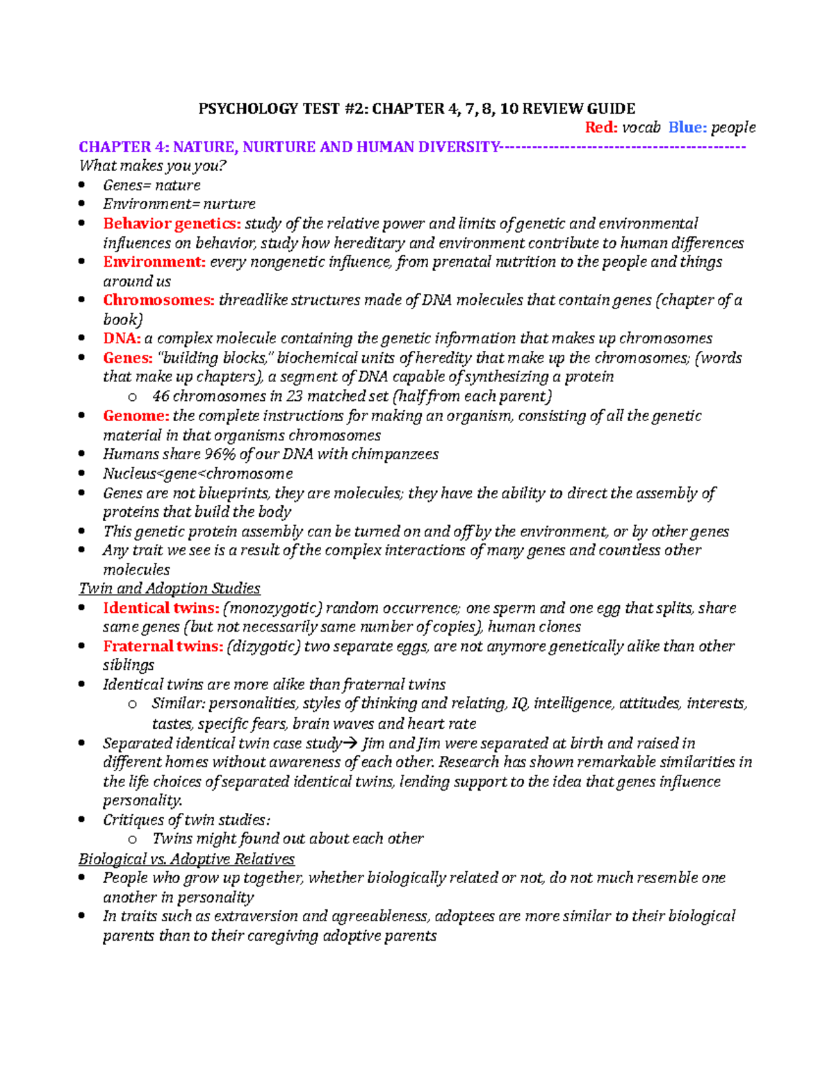 Ch4,7,8,10 outlines - outline - PSYCHOLOGY TEST #2: CHAPTER 4, 7, 8, 10 ...