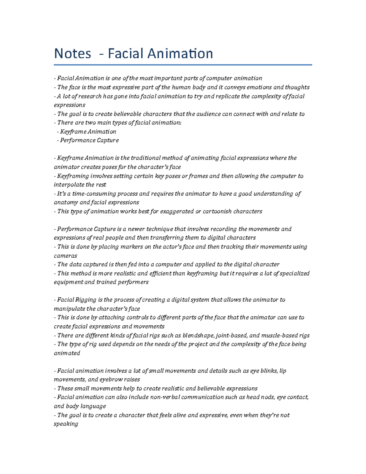 Lecture notes - Facial Animation - Notes - Facial Animation Facial ...