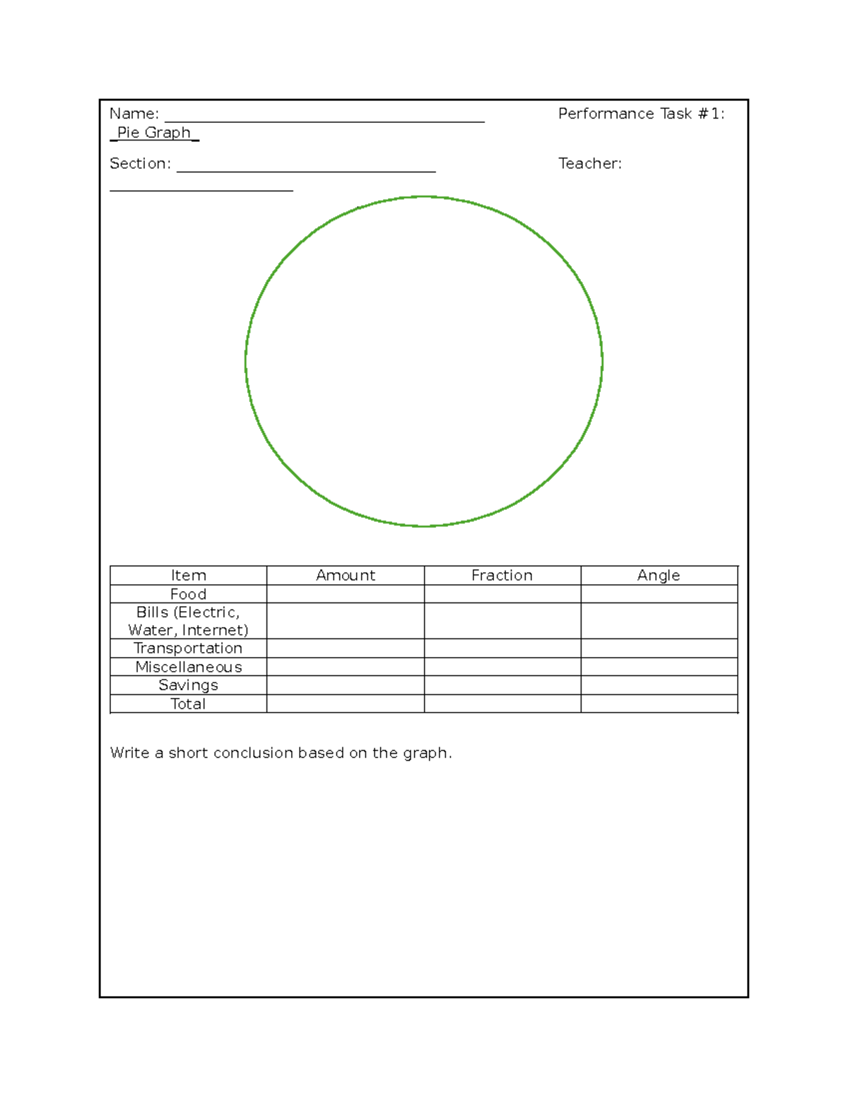 Q4 Performance- Tasks Graphs MATH-7 - Pie Graph Section