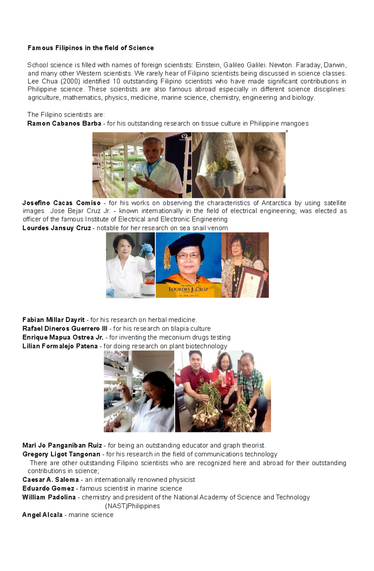 IM-8 Science, Technology And Society - Famous Filipinos in the field of ...