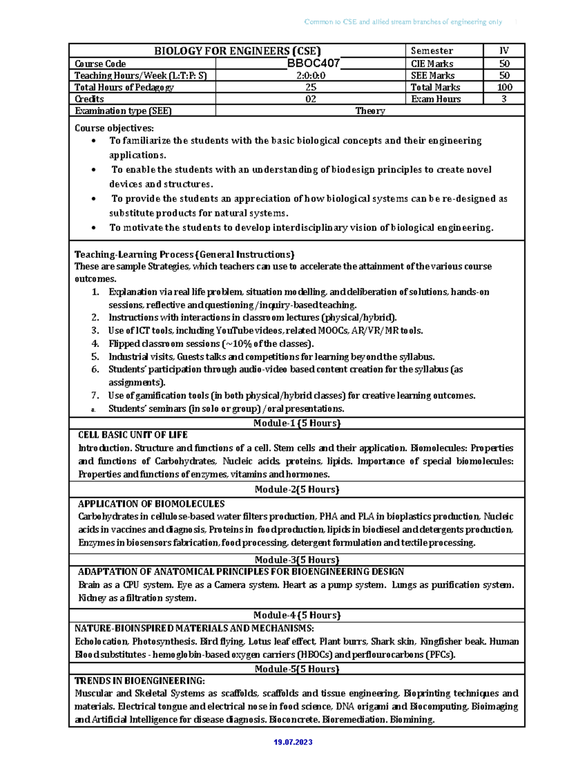 BBOC407 - Common to CSE and allied stream branches of engineering only ...