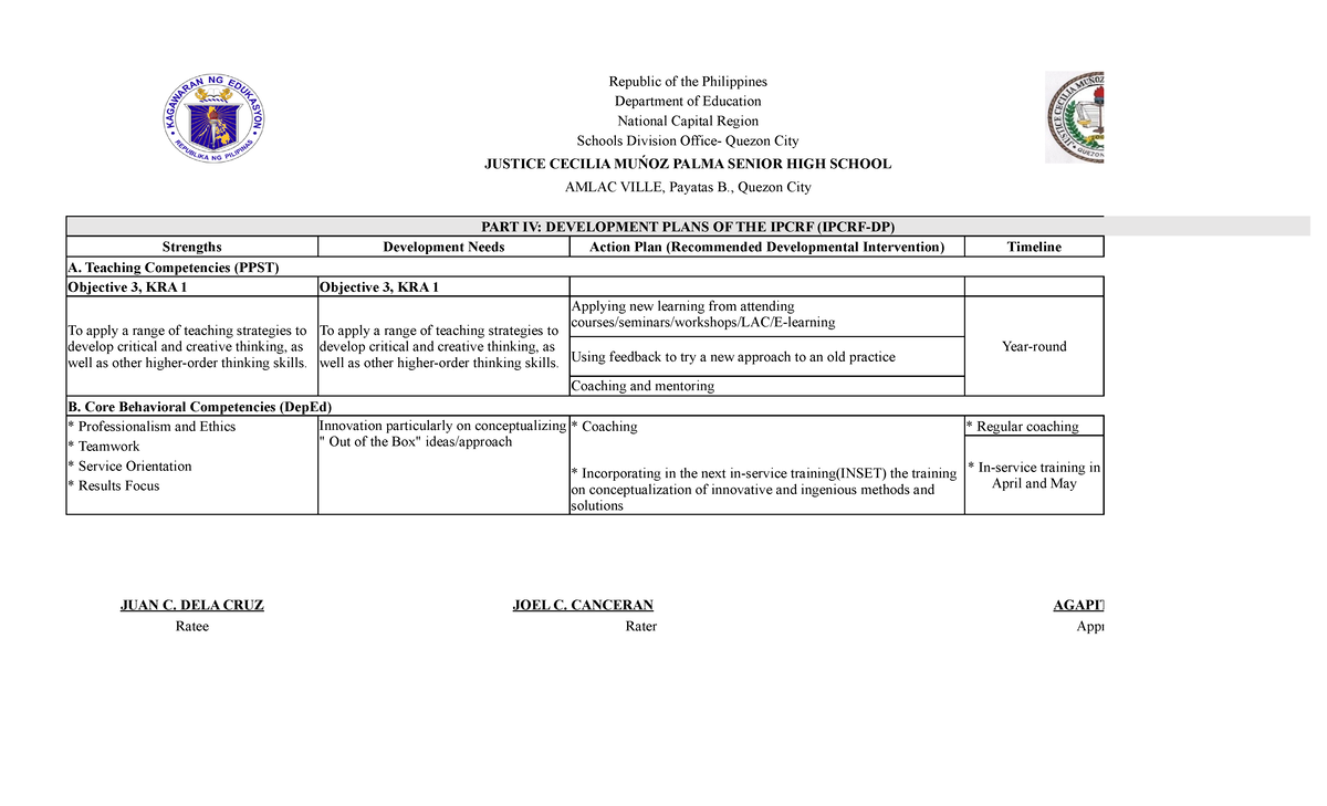 Pdfcoffee - ipcrf-dp - Republic of the Philippines Department of ...