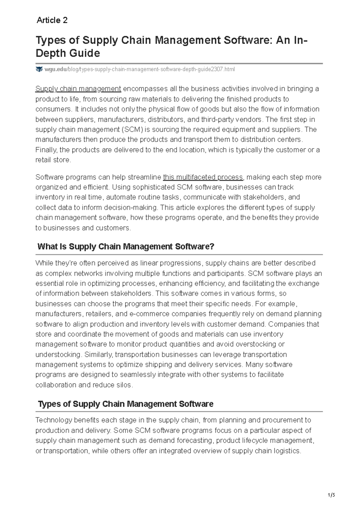 2 - assignment on SCM - Types of Supply Chain Management Software: An ...