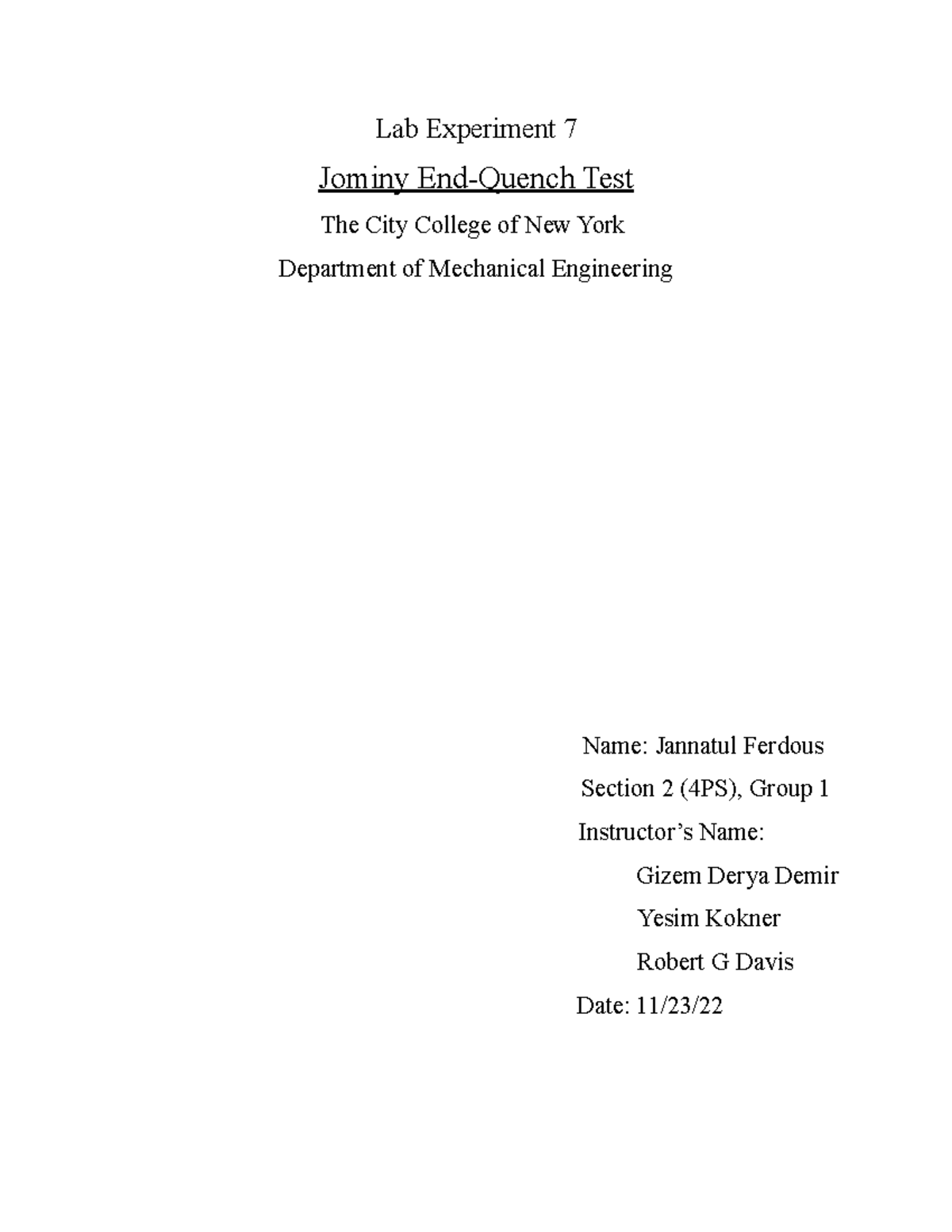 ME 461 Lab Experiment 7 - Lab Experiment 7 Jominy End-Quench Test The ...