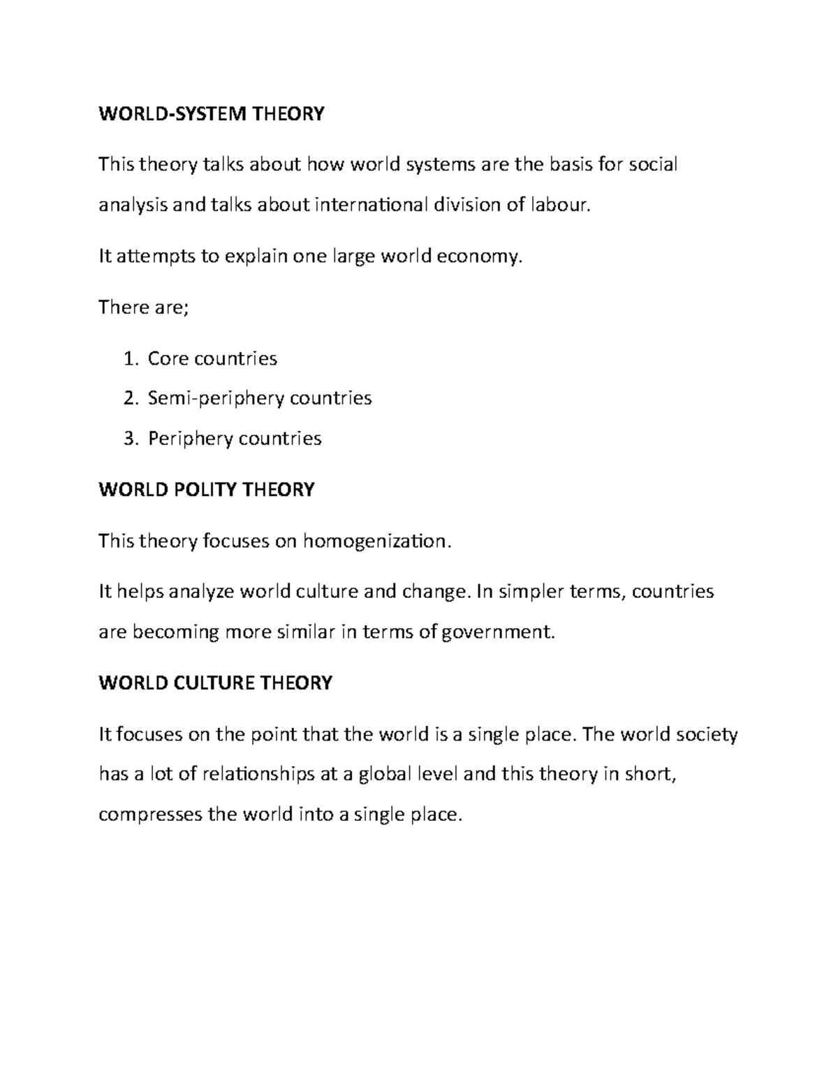 UNIT 1 POLS1503 Globalization Theories - WORLD-SYSTEM THEORY This ...
