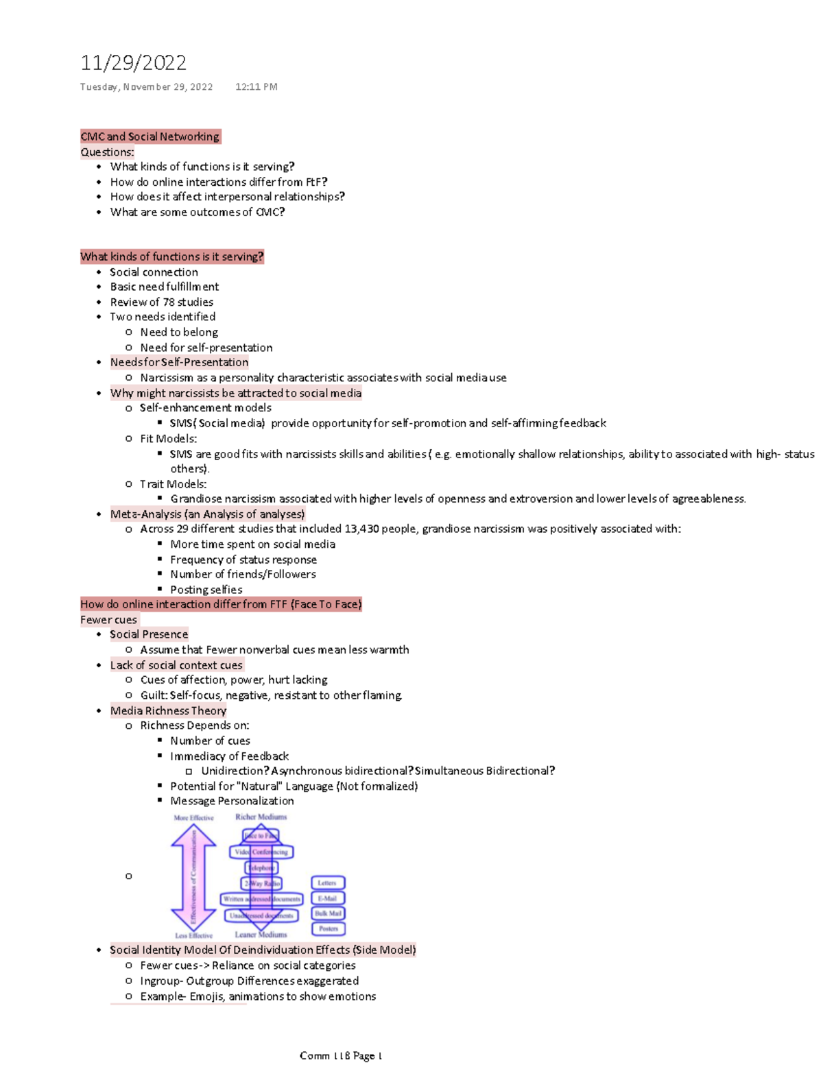 Comm 118 11-29-2022 - Lecture notes for Comm 118. The teacher for this ...