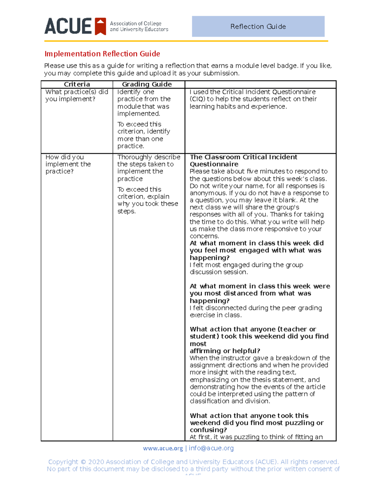 Implementation Reflection Dev self directed learners - Implementation Reflection Guide Please ...