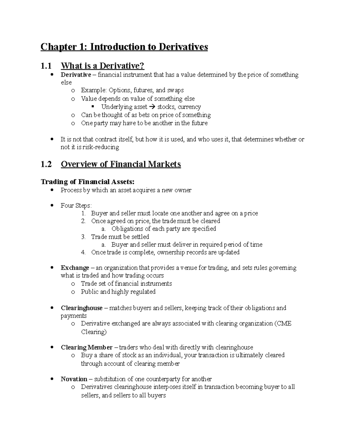 Chapter 1 Introduction to Derivatives - Chapter 1: Introduction to ...