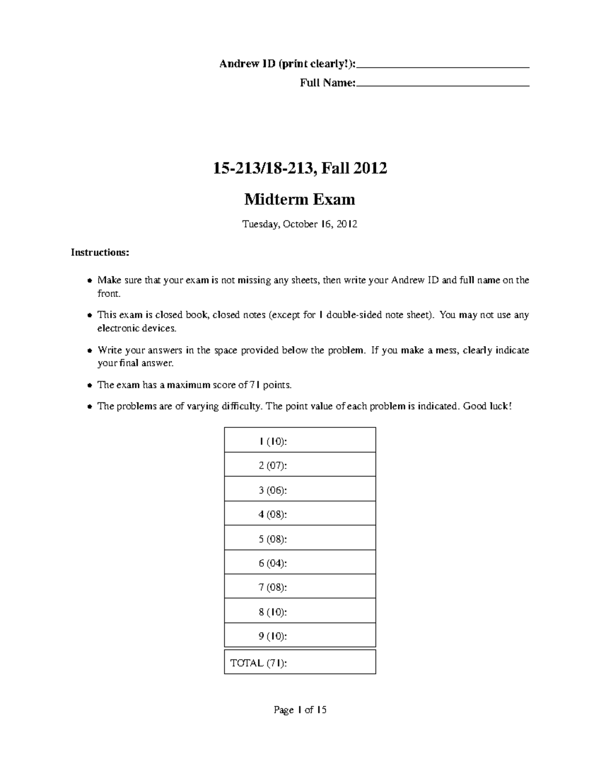 Exam1-f12 - 15-213/18-213, Fall 2012 Midterm Exam - Andrew ID (print ...