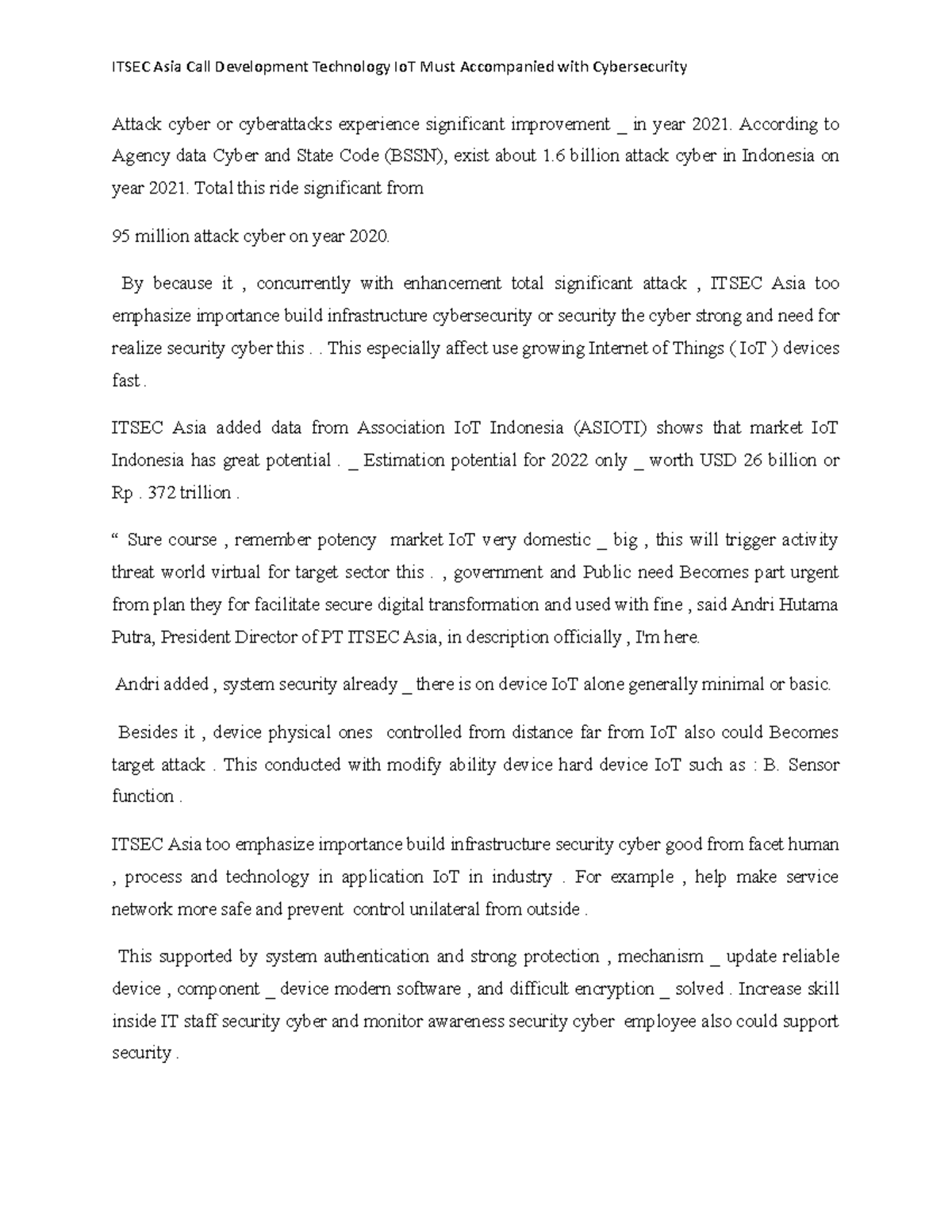 Itsec Asia Call Development Technology Io T Must Accompanied with ...