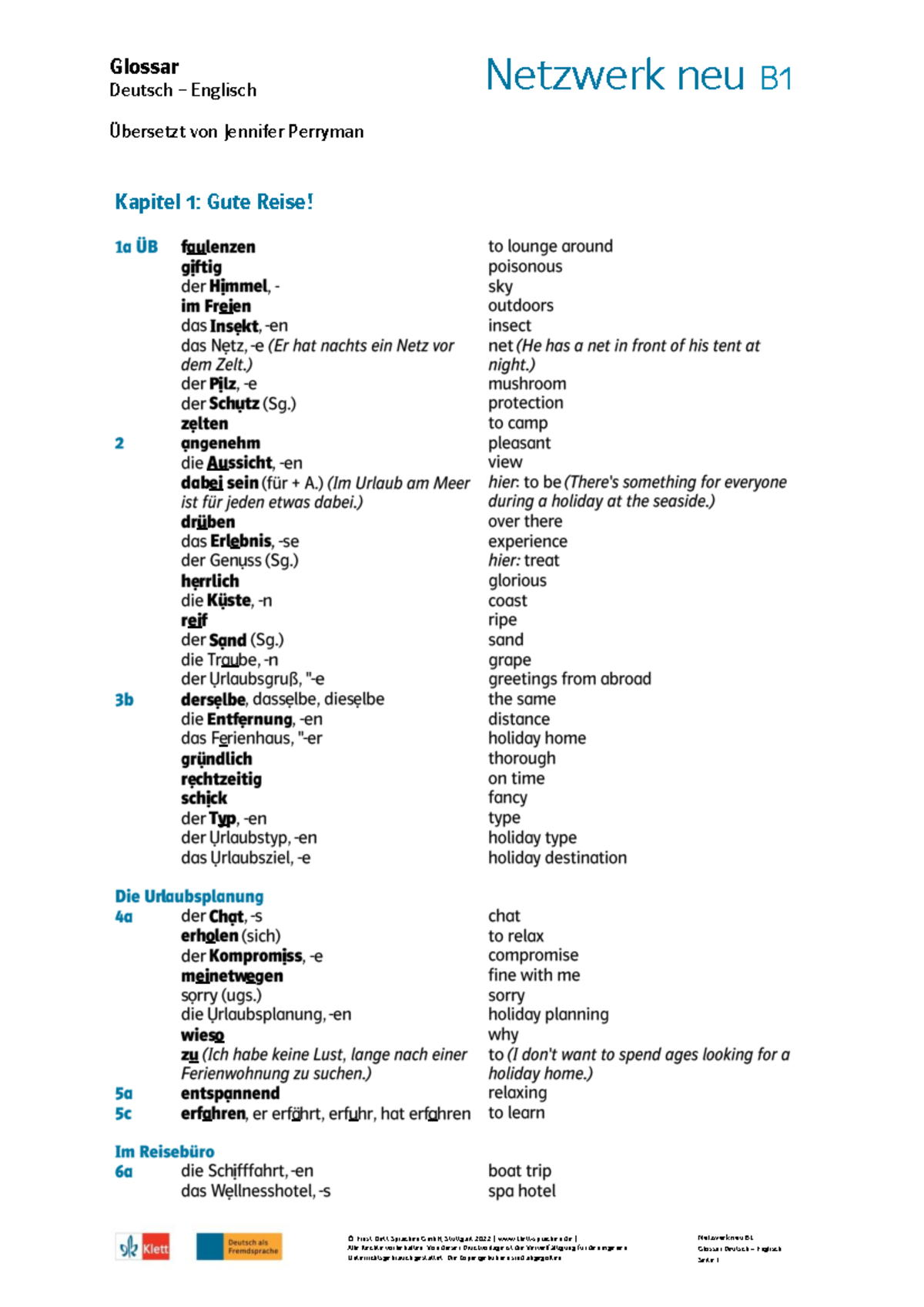 B1 Glossar Deutsch Englisch - Deutsch – Englisch Netzwerk neu B © Ernst Klett Sprachen GmbH ...