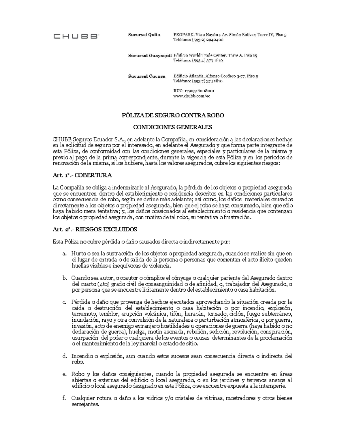 Robo Seguro contra robo - PÓLIZA DE SEGURO CONTRA ROBO CONDICIONES ...