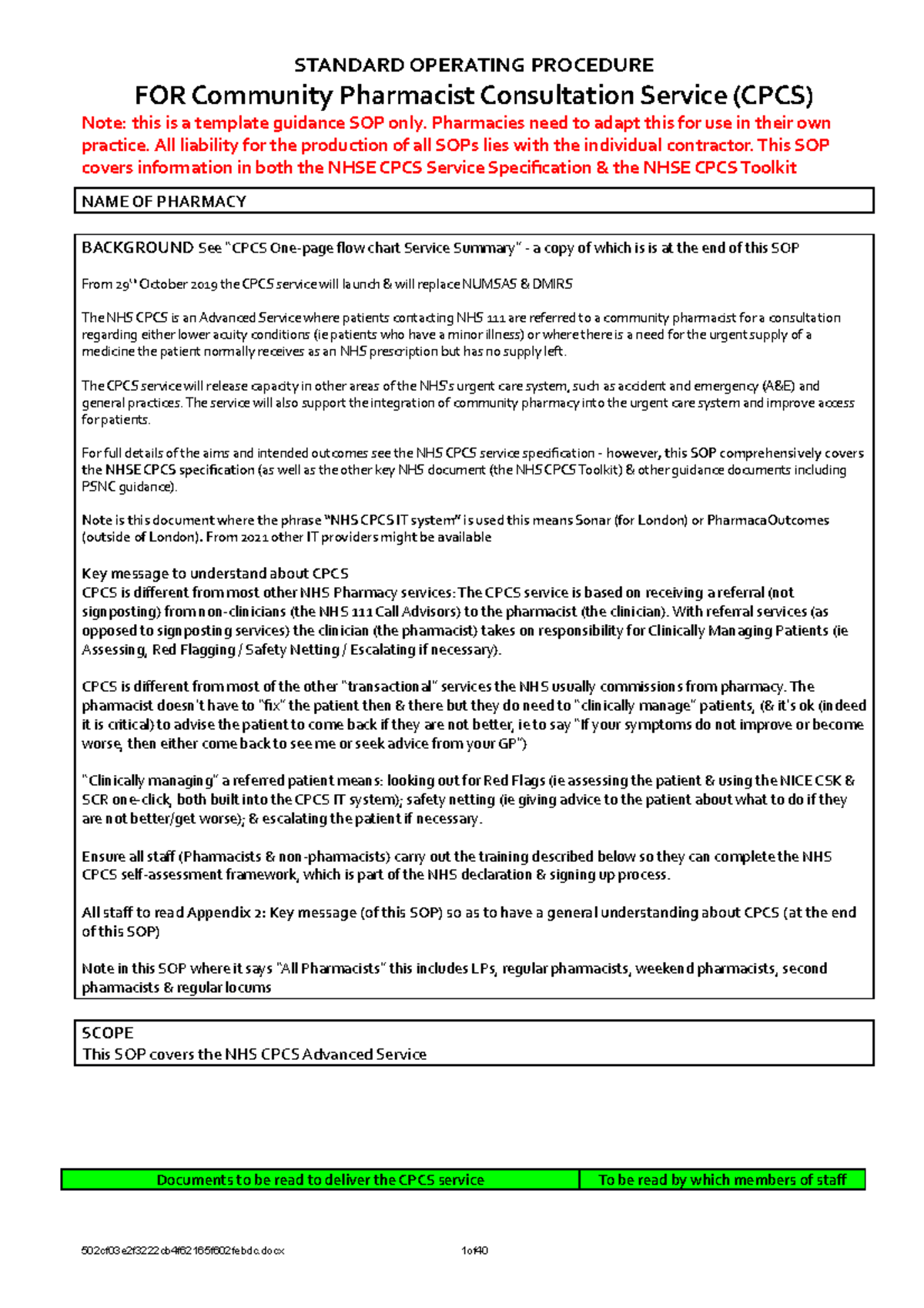 2 - n/a - STANDARD OPERATING PROCEDURE FOR Community Pharmacist ...