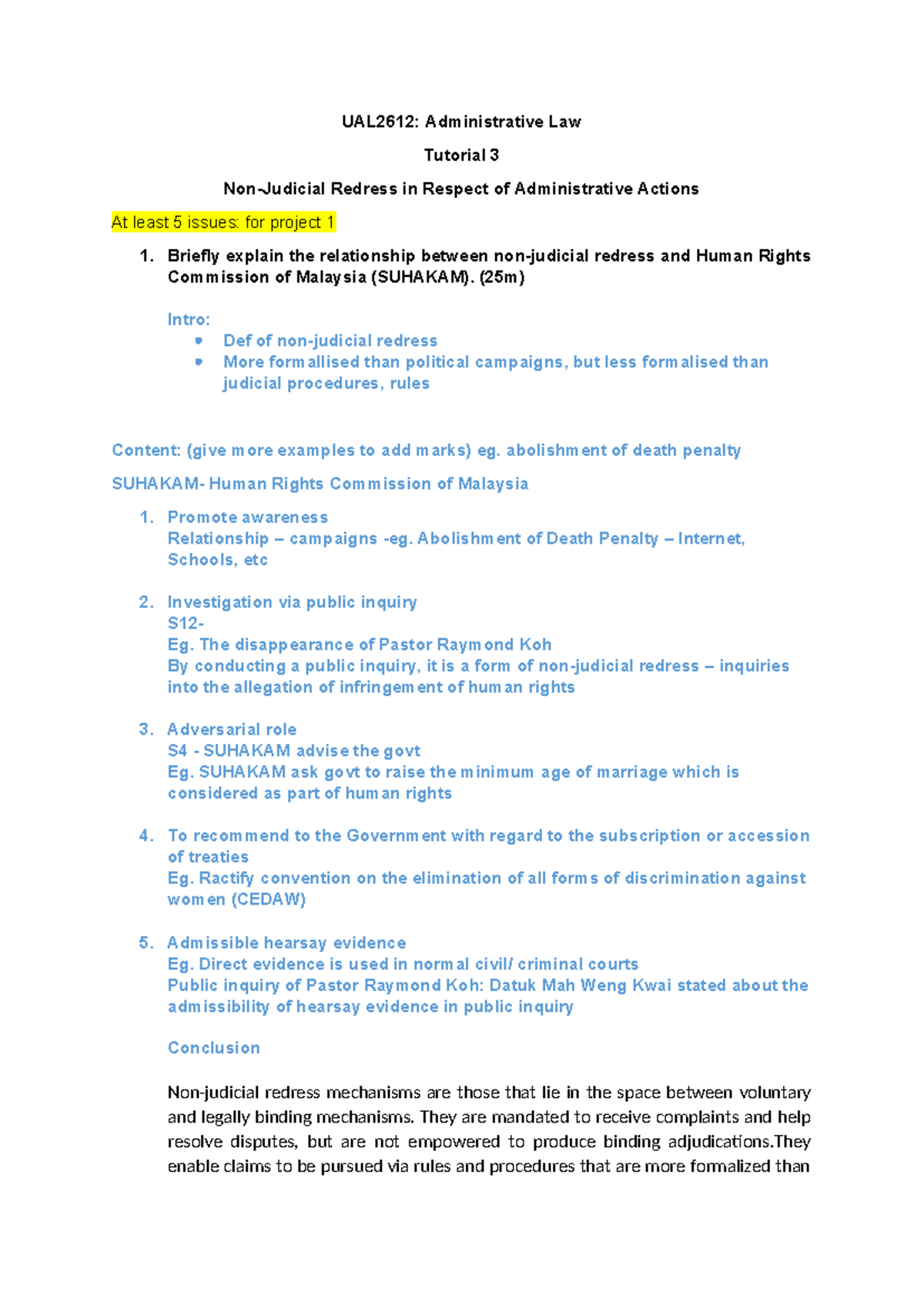 Tutorial 3 UAL2612 2310 - UAL2612: Administrative Law Tutorial 3 Non-Judicial Redress in Respect ...