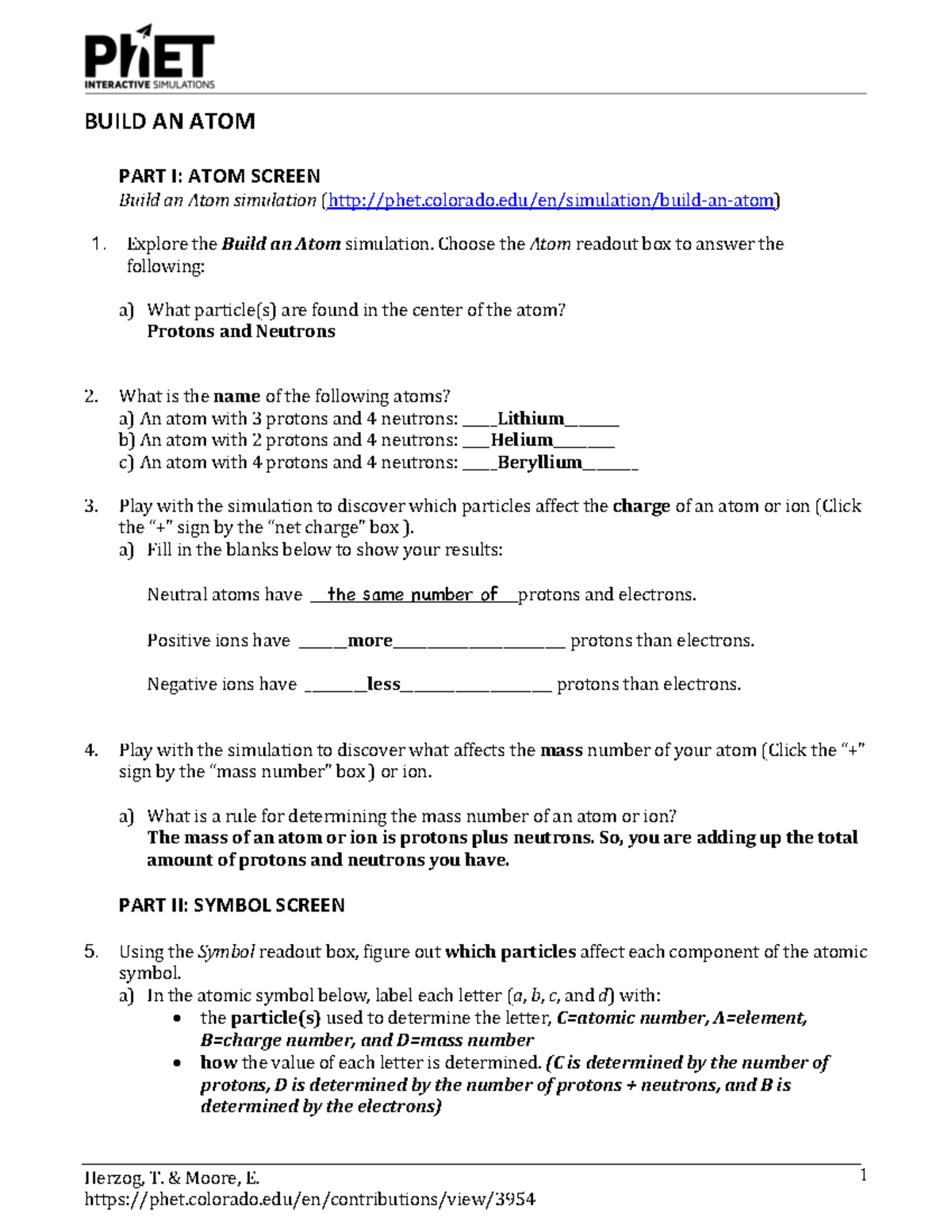 Build An Atom Guided Inquiry-1-1 - Herzog, T. & Moore, E. 1 BUILD AN ATOM PART I: ATOM SCREEN ...
