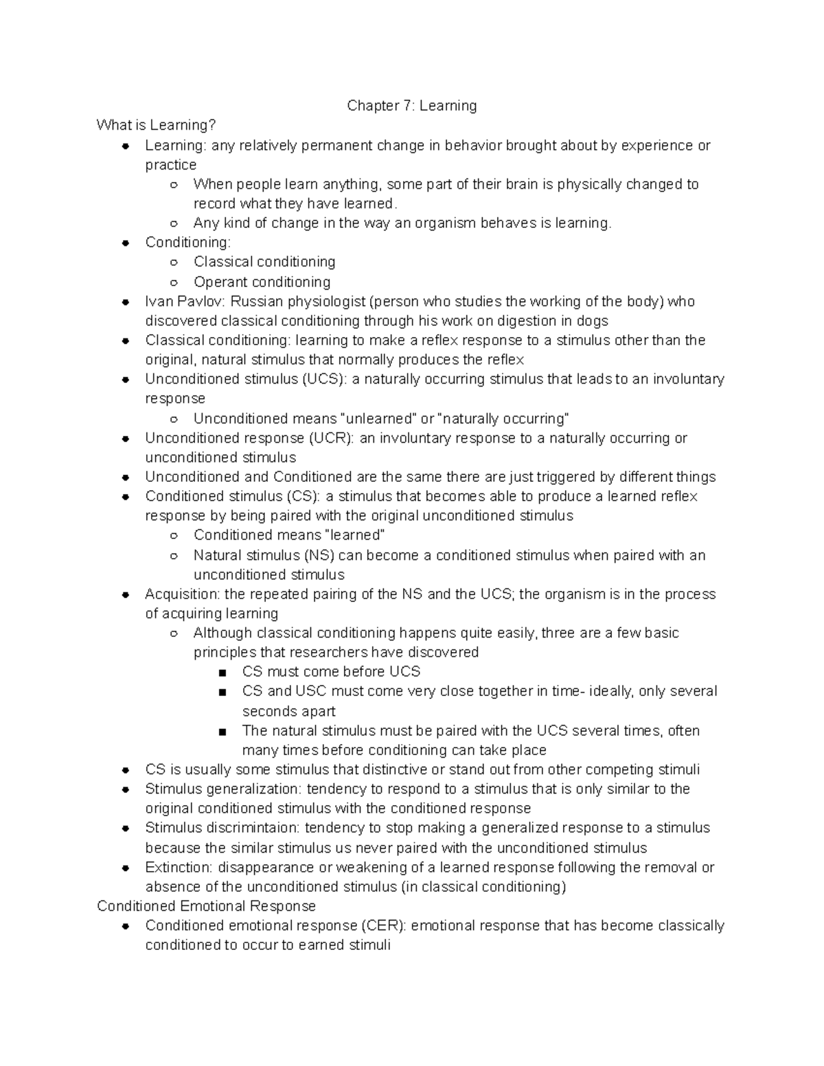Psychology Chapter 7 - Burnaford, R - Chapter 7: Learning What is Learning? Learning: any - Studocu