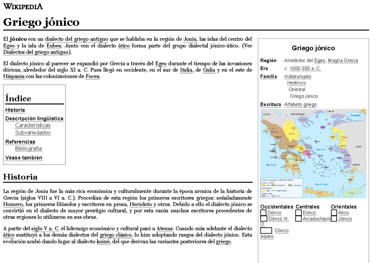 Griego jónico - Wikipedia, la enciclopedia libre - Griego jónico Región ...