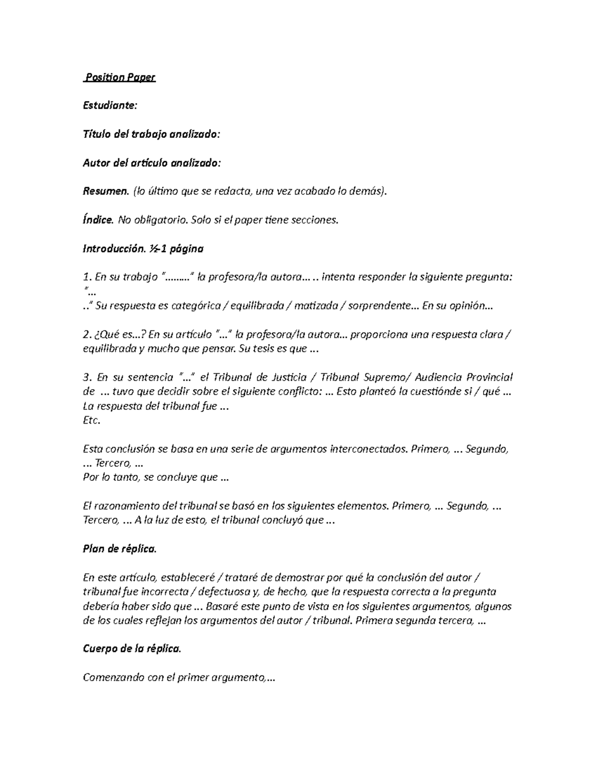 Modelo Position Paper - Position Paper Estudiante: Título del trabajo ...