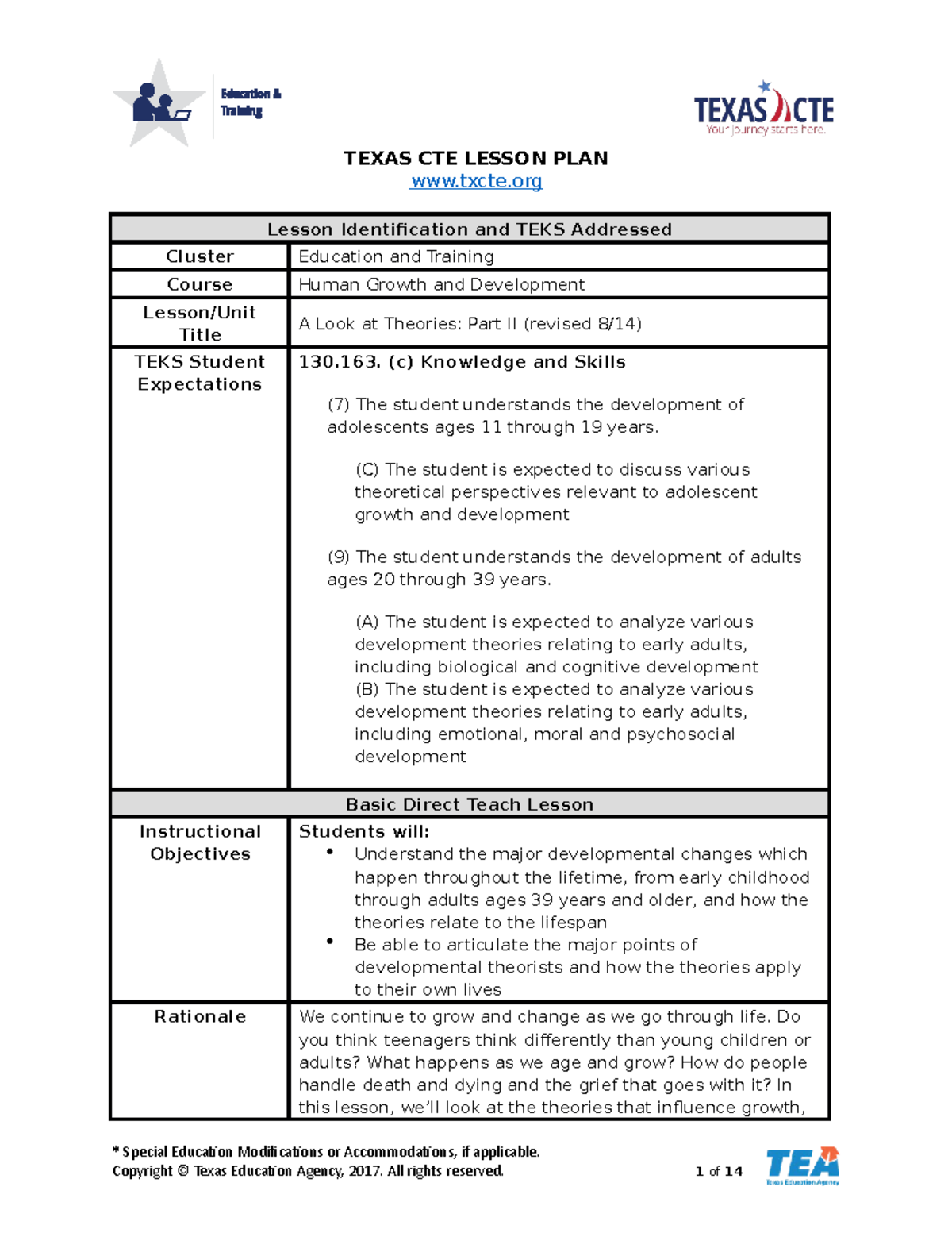 Lesson Plan A Look at Theories- Part II - TEXAS CTE LESSON PLAN txcte ...
