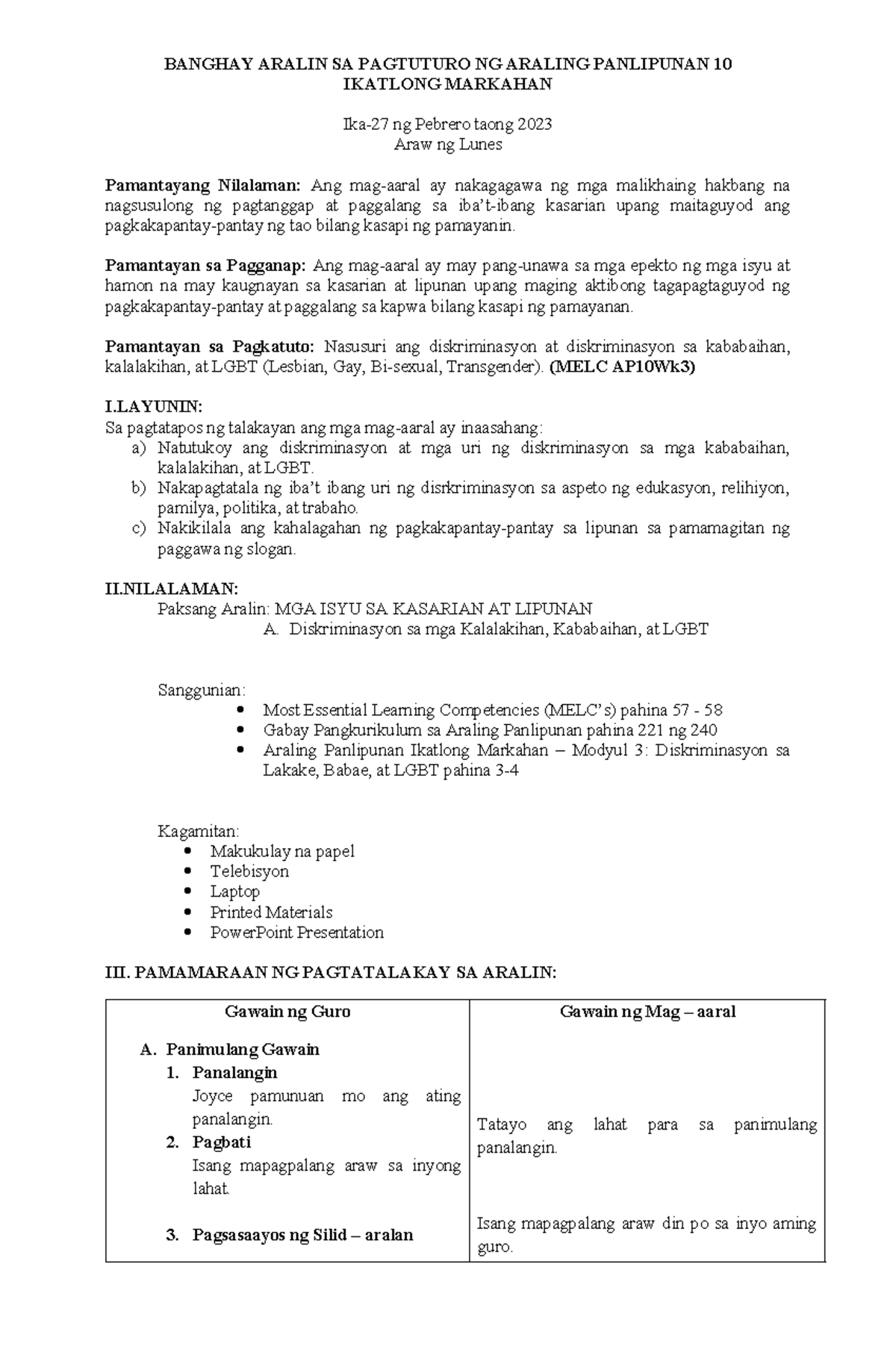 AP 10 Q3 M5 Detailed Lesson PLAN Monday 2 2 - BANGHAY ARALIN SA ...