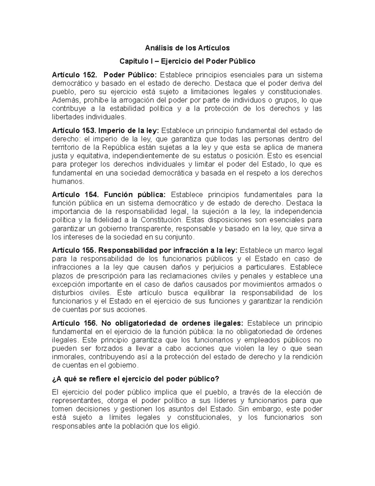 Ejercicio del Poder Público - Análisis de los Artículos Capítulo I ...