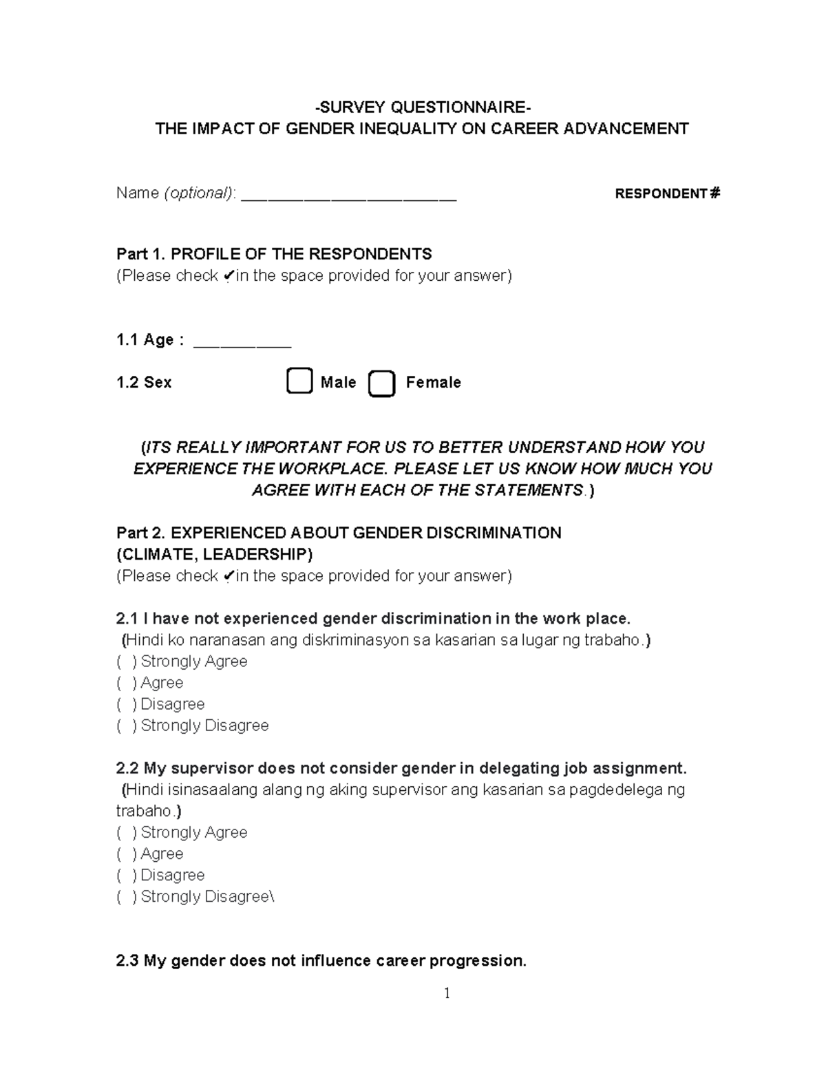 Inequality-survey - survey about inequality -SURVEY QUESTIONNAIRE- THE ...