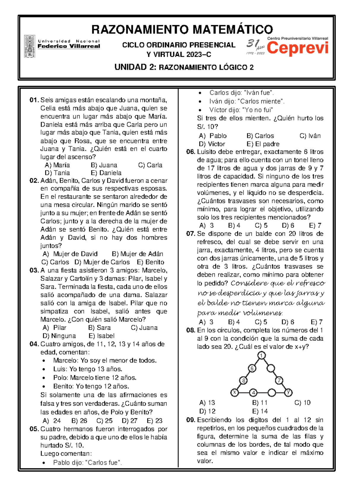 Razonamiento Matemático 2 - UNIDAD 2 : RAZONAMIENTO LÓGICO 2 CICLO ...