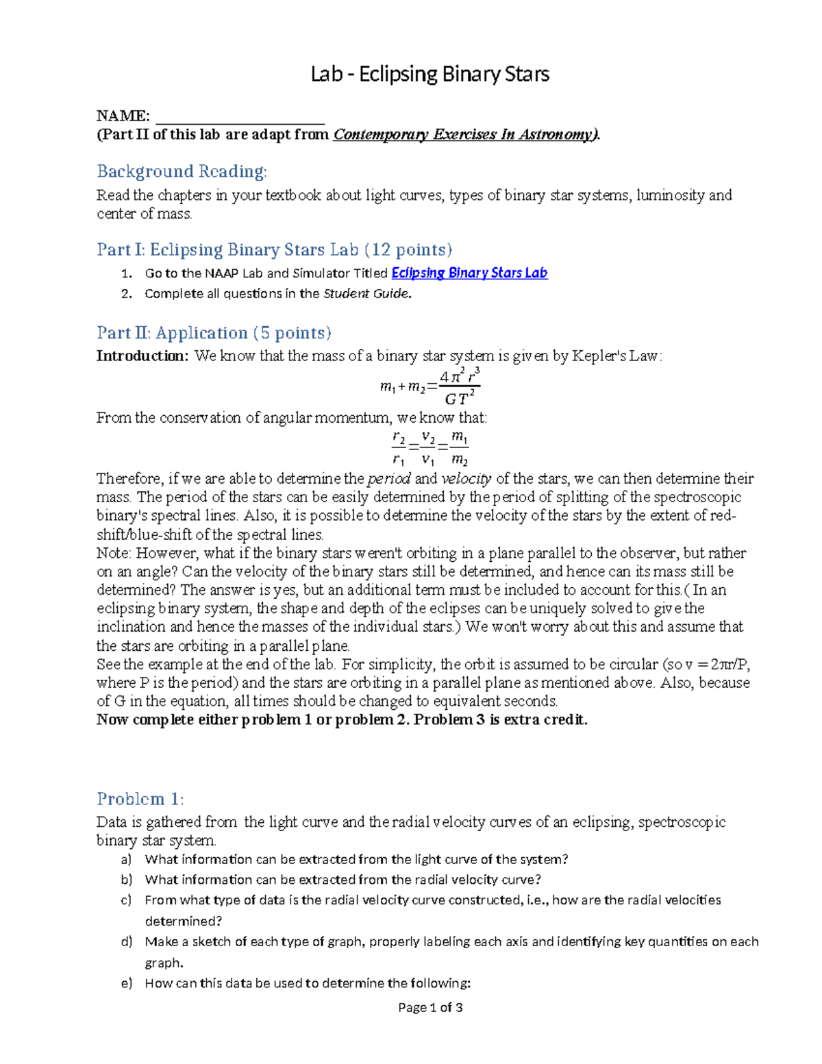 Lab - Eclipsing Binary Stars Worksheet-1 - Lab - Eclipsing Binary Stars NAME ...