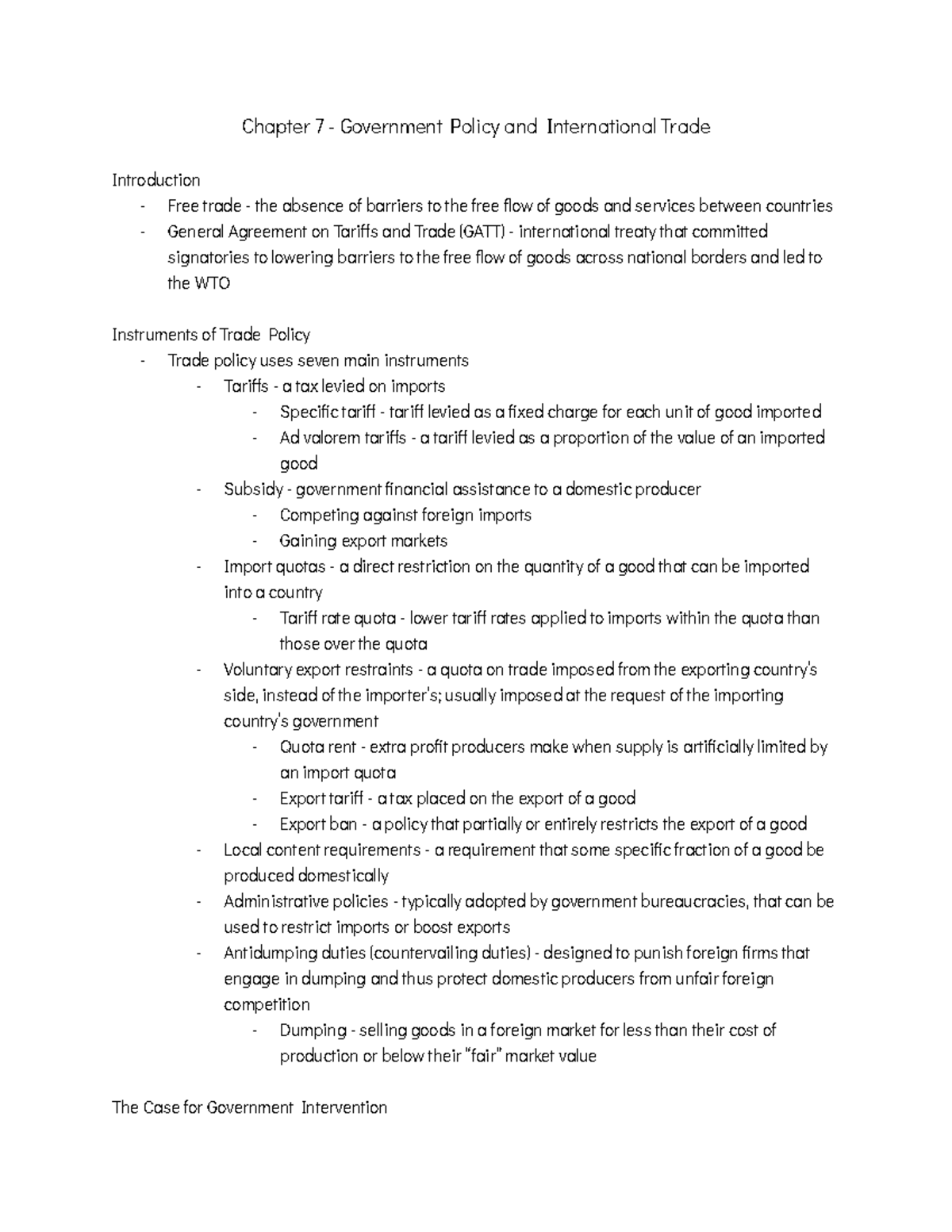 Chapter 7 - Government Policy and International Trade - Studocu
