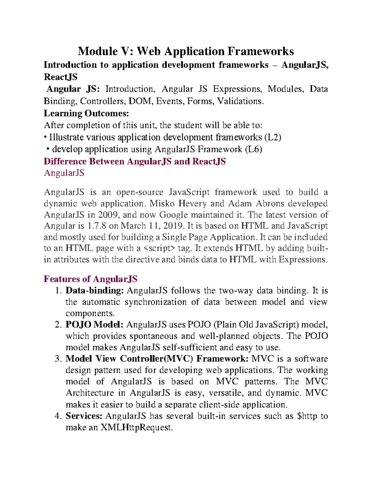 5 - Faculty name : Sudha - Module V: Web Application Frameworks ...