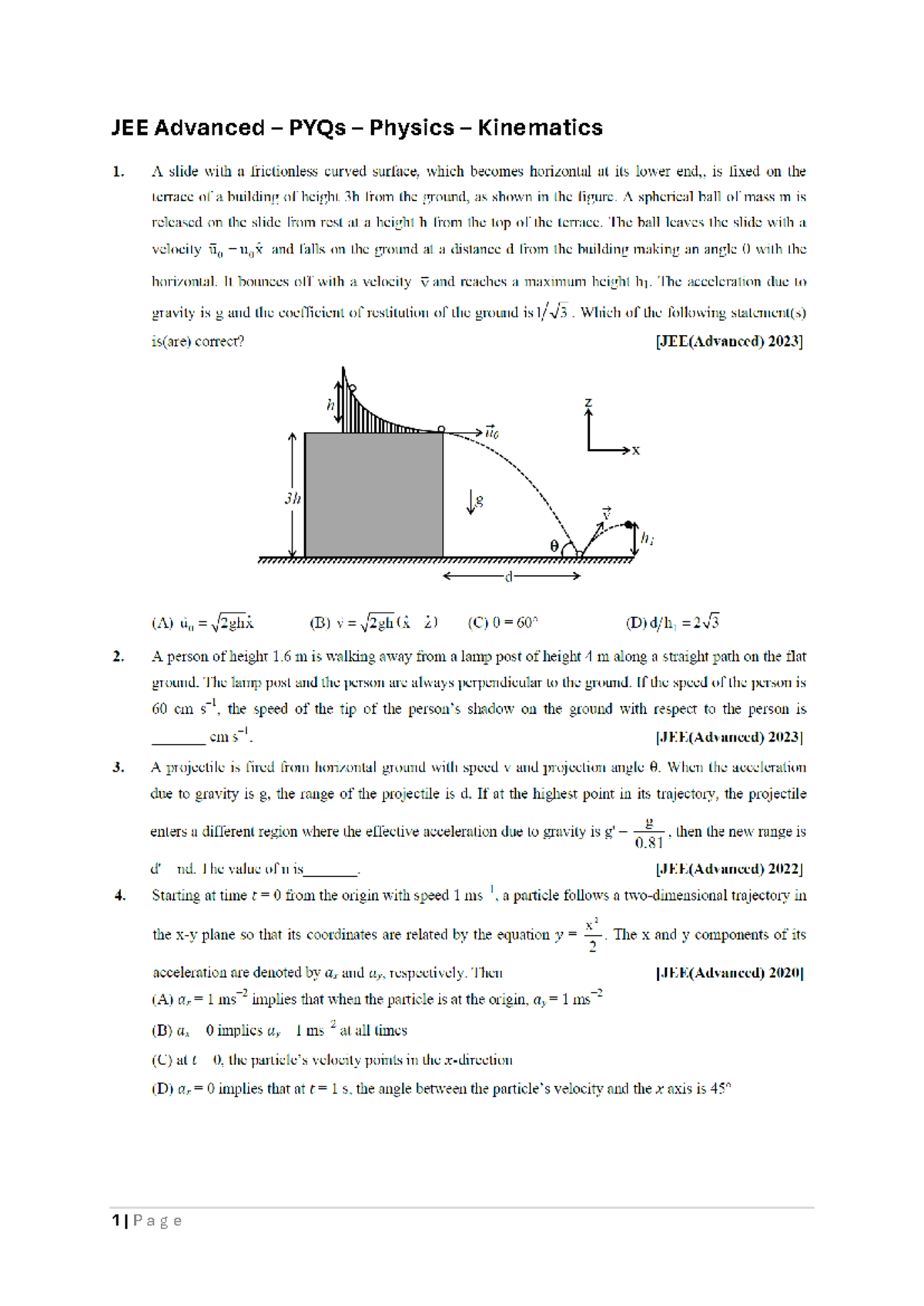 Kinematics - Interesting questions - JEE Advanced PYQs Physics ...