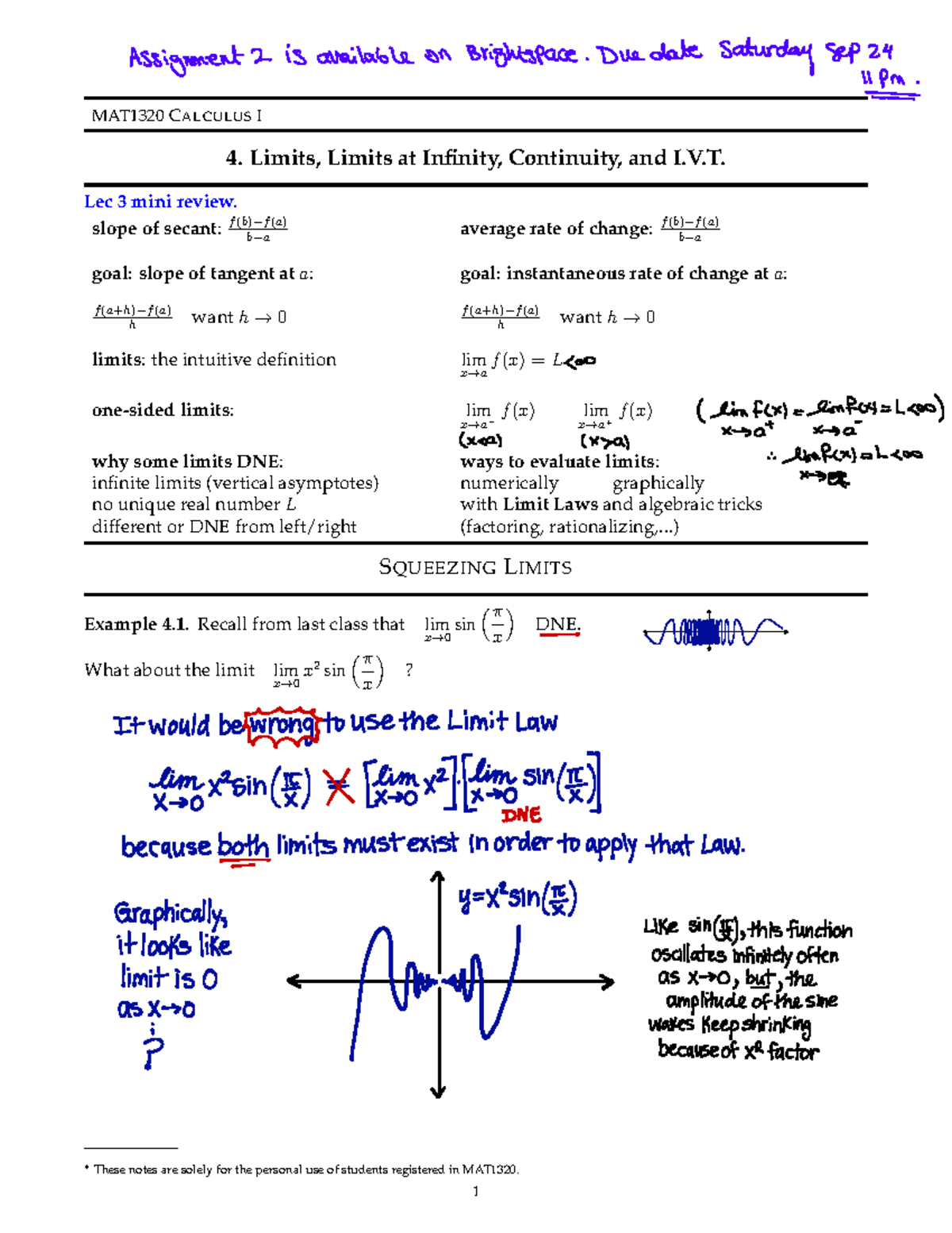 1320 G 202209 notes 04 filled - MAT1320 CALCULUS I 4. Limits, Limits at ...